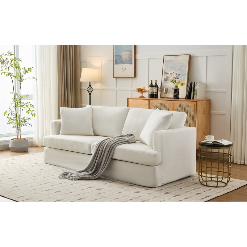 Latitude Run® Gilba 84.6'' Wide Arm Upholstered White Slipcovered Sofa & Reviews | Wayfair